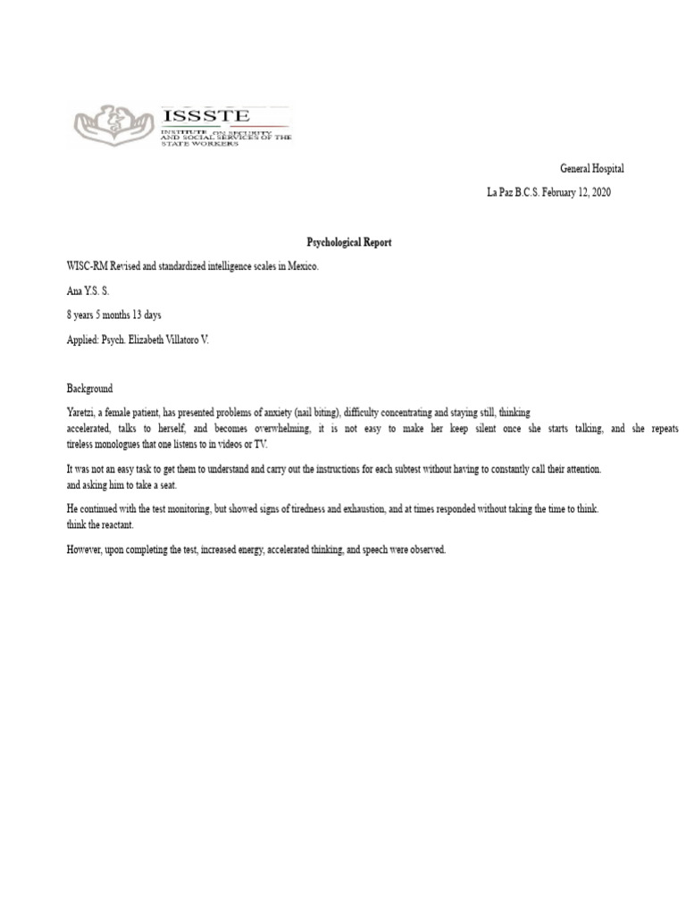 Psychological Report: WISC-RM Analysis | PDF | Intelligence Quotient ...