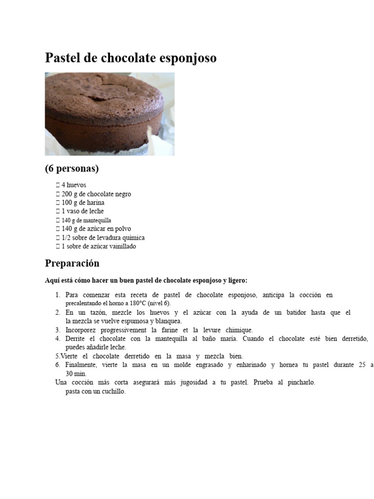 Recetas de Pasteles de Chocolate | PDF | Pasteles | Postres