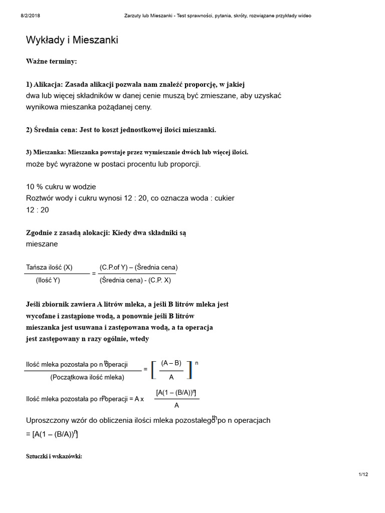 Alokacja Lub Mieszanki - Test Zdolności | PDF