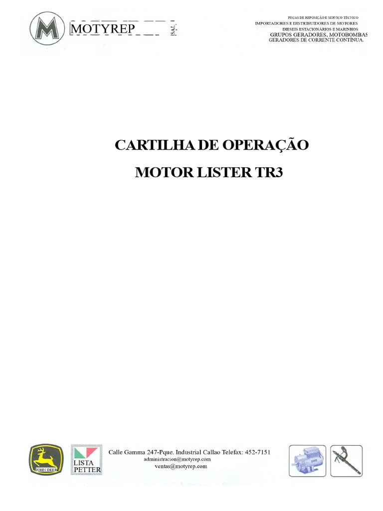 Guia de Operação do Motor Lister TR3 | PDF | Motores | Petróleo