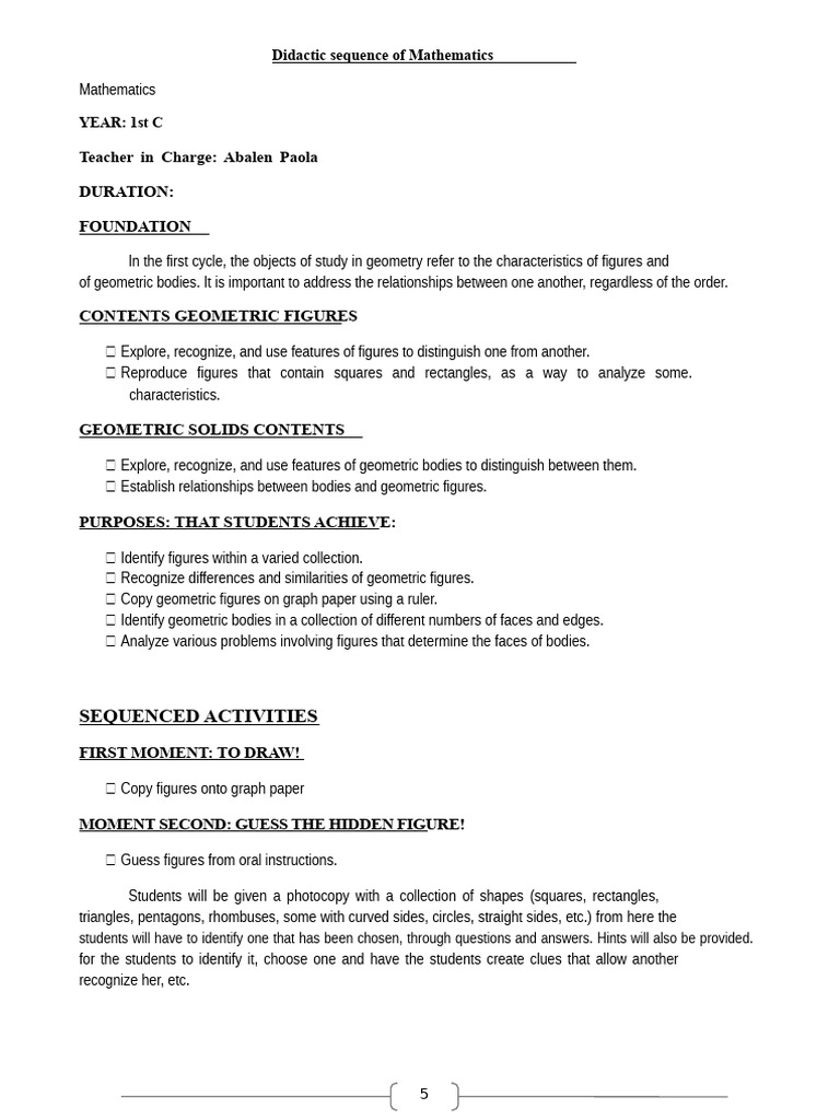 Geometry Didactic Sequence for 1st Grade | PDF | Shape | Geometry