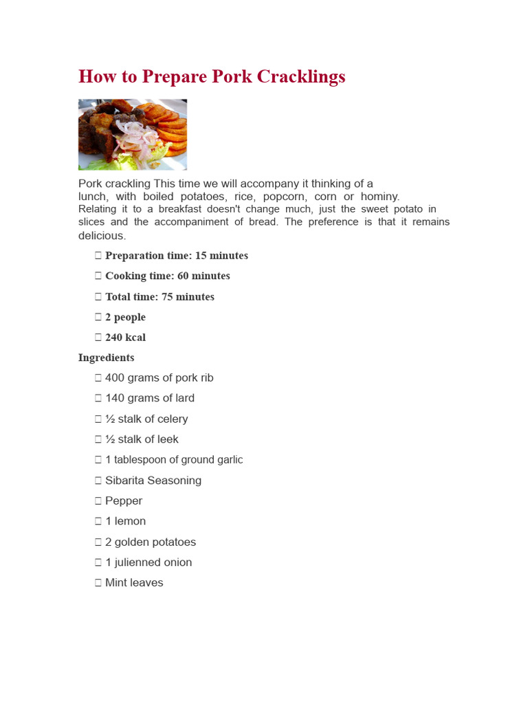How To Prepare Pork Cracklings | PDF | Pork | Food And Drink