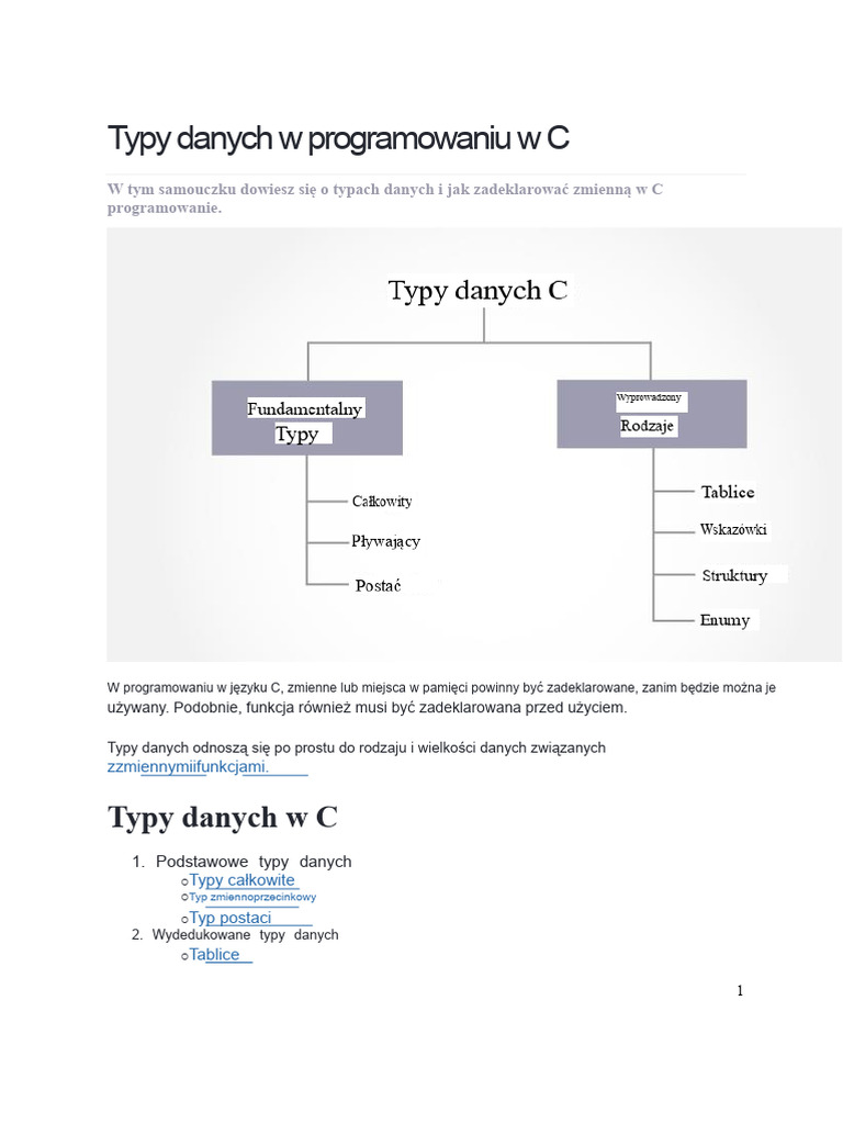 Typy danych w C | PDF
