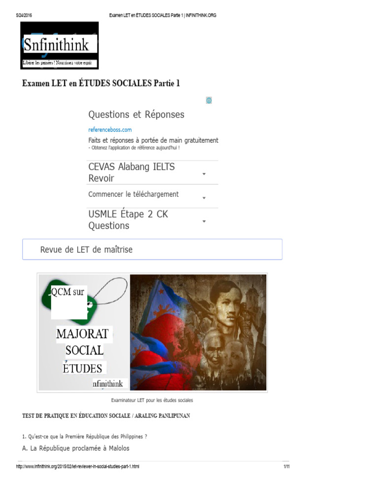 Examen LET Études Sociales Partie 1 | PDF | Cour suprême des États-Unis ...