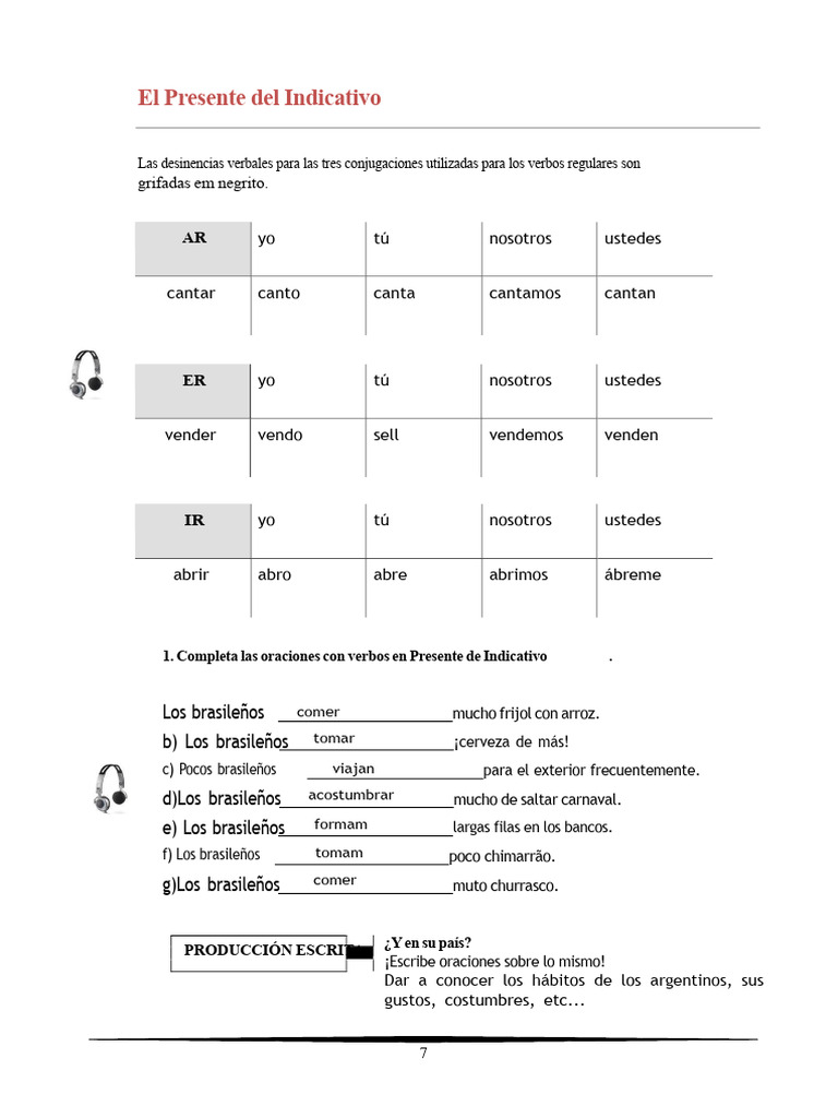 Verbos - Presente - Indicativo | PDF | Verbo | Alimentos