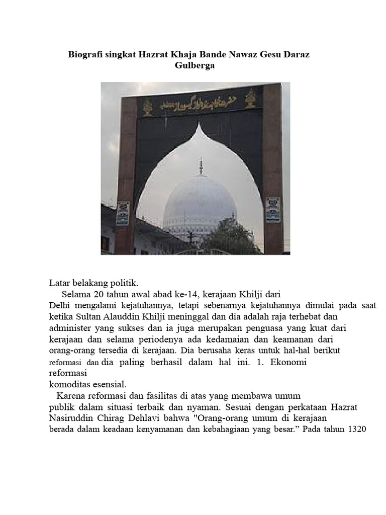 Biografi Hazrat Khaja Bande Nawaz Gesu Daraz Gulberga | PDF