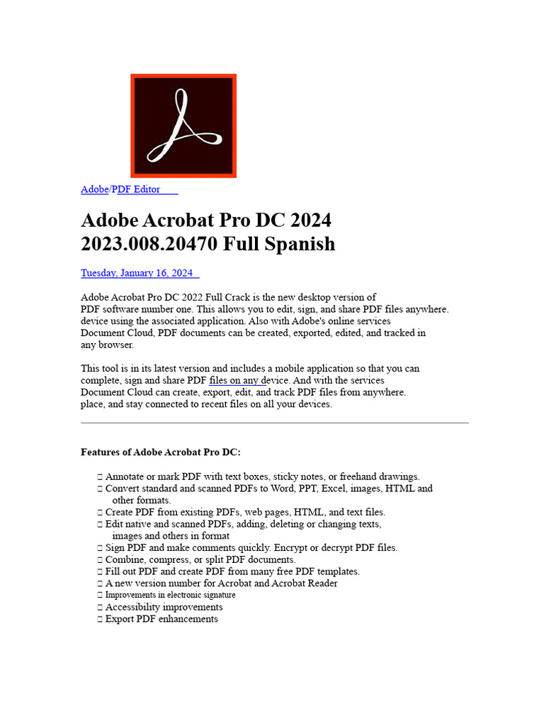 Adobe Acrobat Pro DC 2024 2023.008.20470 Full Spanish | PDF