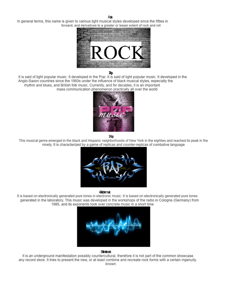 10 Types of Musical Genres Music | PDF | Rock Music | Reggae