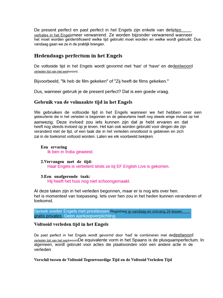 De Voltooide Tegenwoordige Tijd en Voltooide Verleden Tijd in Het ...