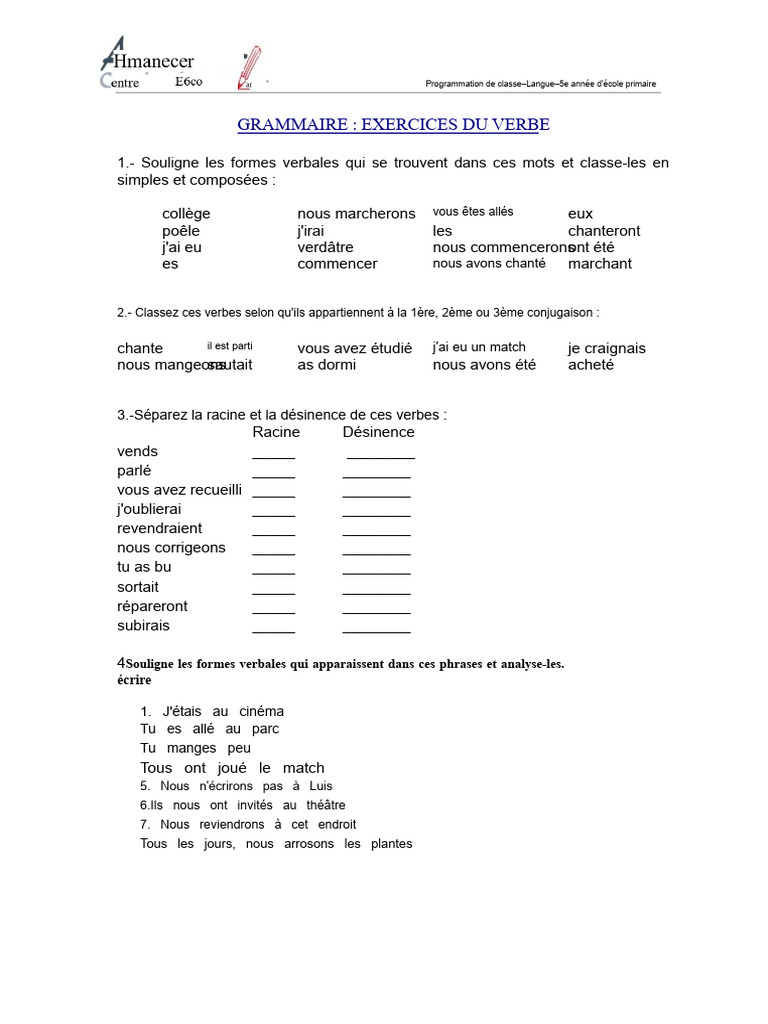 Le Verbe Exercices de Révision | PDF | Verbe | Sémantique