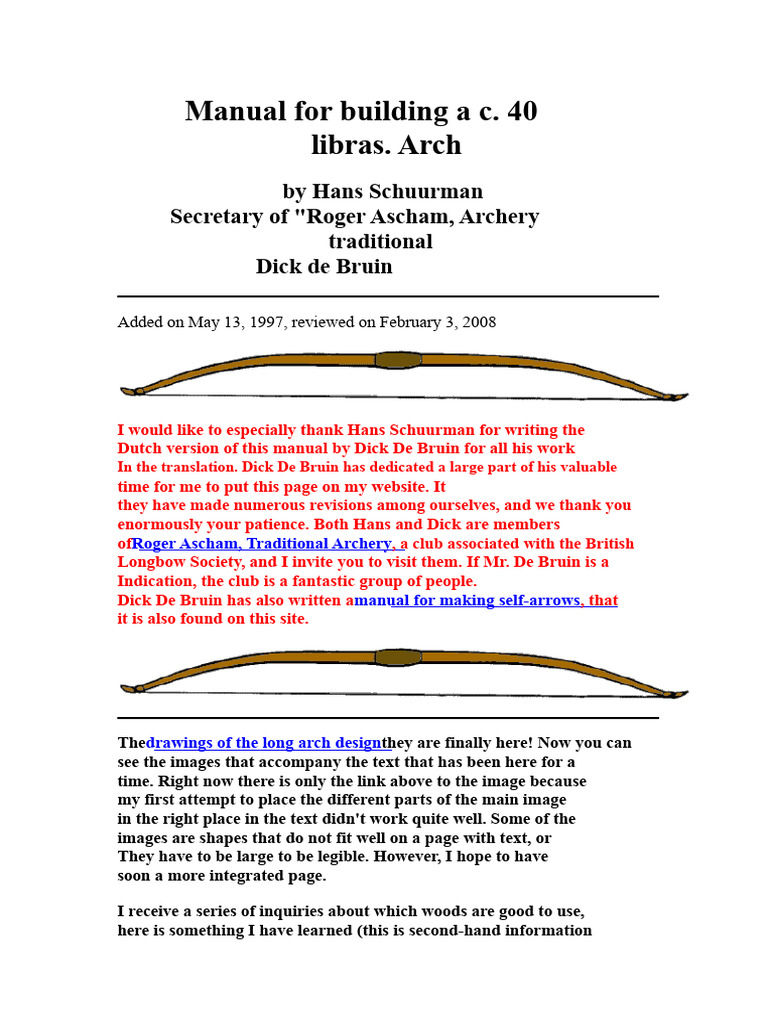 Build a Traditional English Longbow Guide | PDF | Arrow | Archery