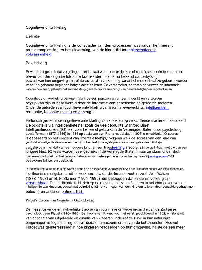 Cognitieve Ontwikkeling | PDF