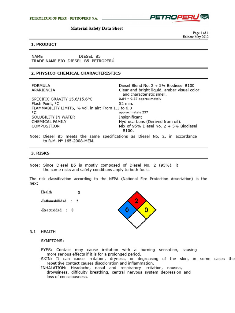 Diesel B5 Safety Data Sheet | PDF | Diesel Fuel | Biodiesel