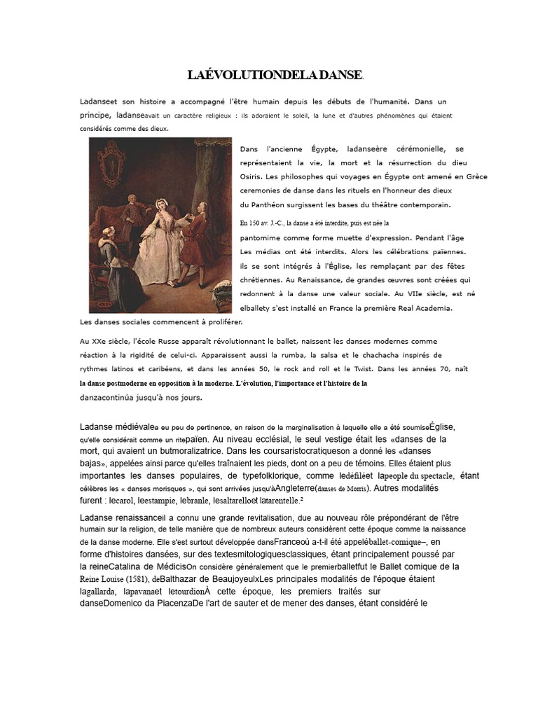 L'évolution de La Danse | PDF | Ballet | Danses