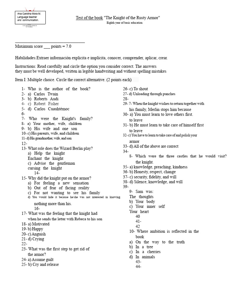 Try The Knight in Rusty Armor | PDF | Multiple Choice