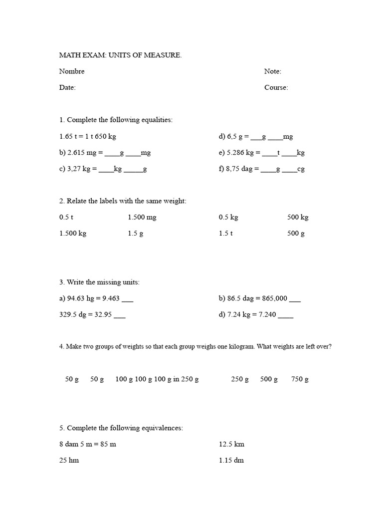 Measurement Units Exam | PDF