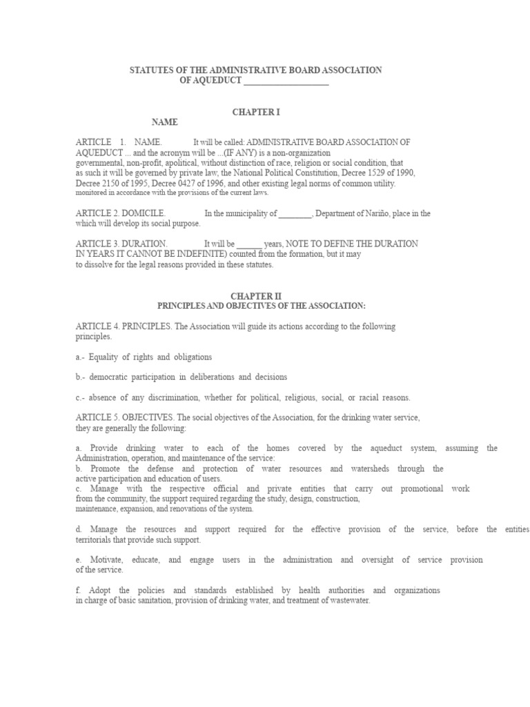 Model Statutes of The Rural Aqueduct | PDF | Water Treatment | Fine ...