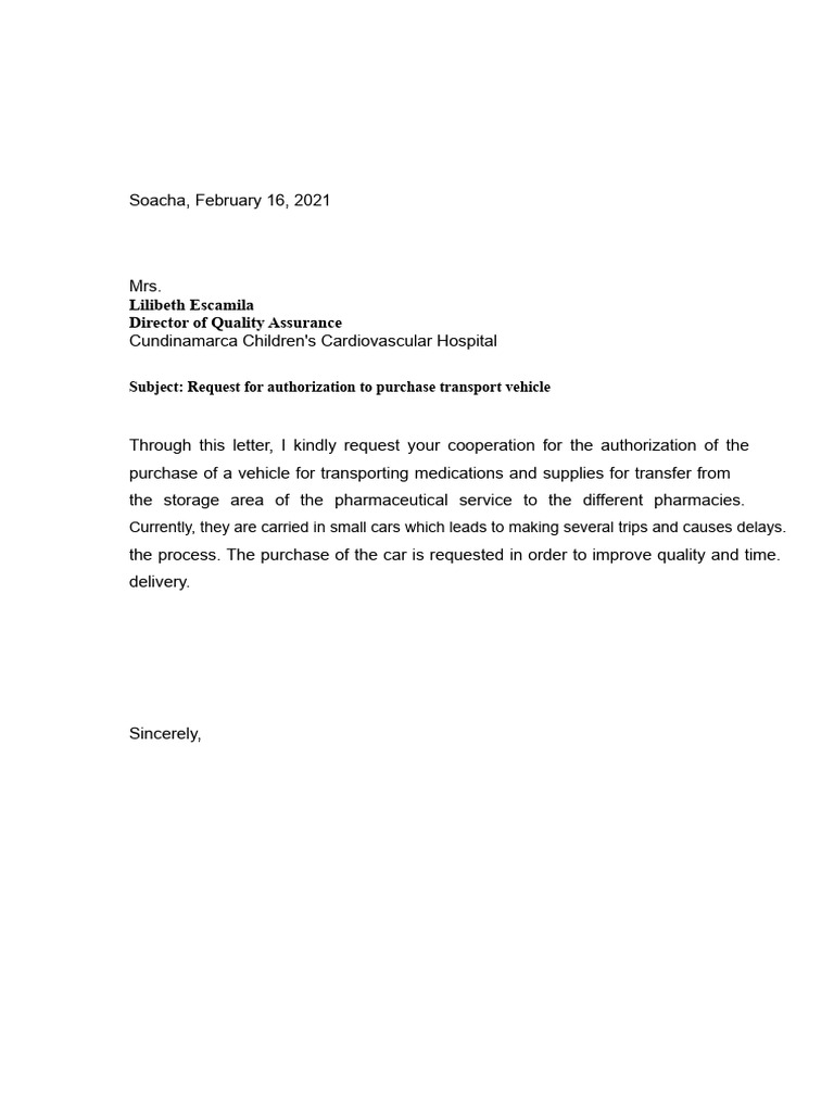 Letter of Request For Purchase and Maintenance of Cars | PDF