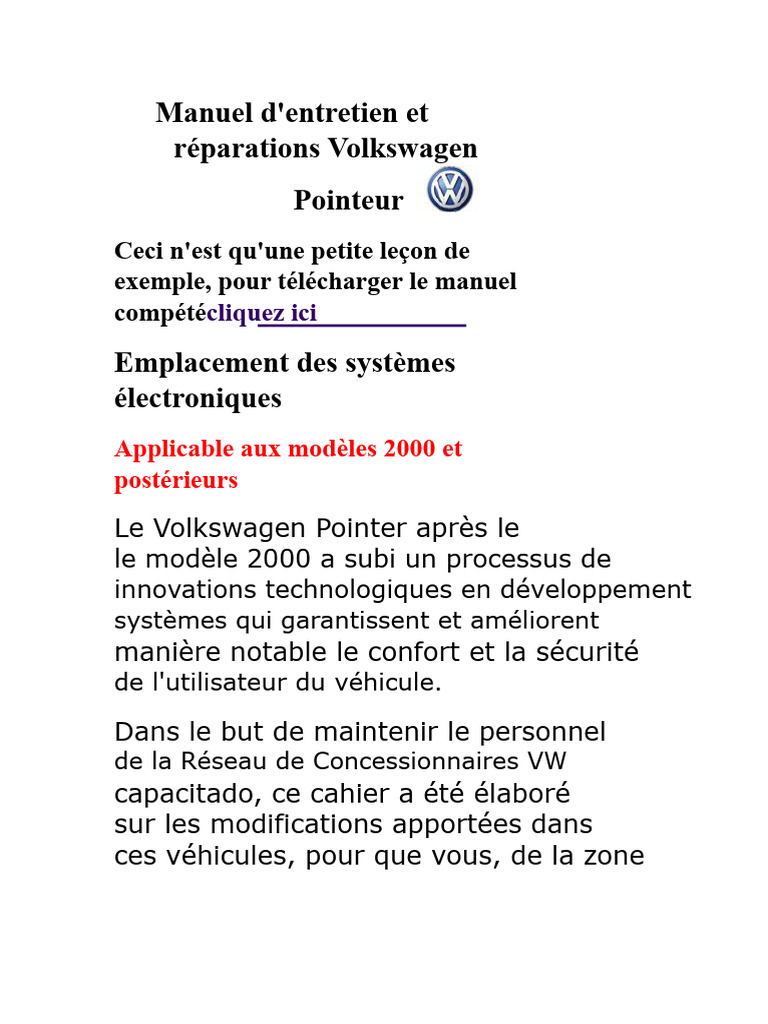 Manuel D'entretien Et de Réparations Volkswagen Pointer | PDF | Phare ...