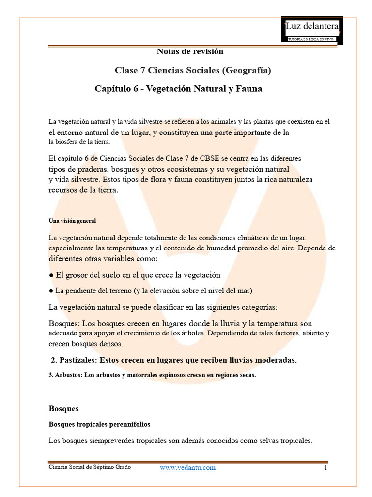 Notas Del Capítulo 6 de Geografía de CBSE Clase 7 - Vegetación Natural ...