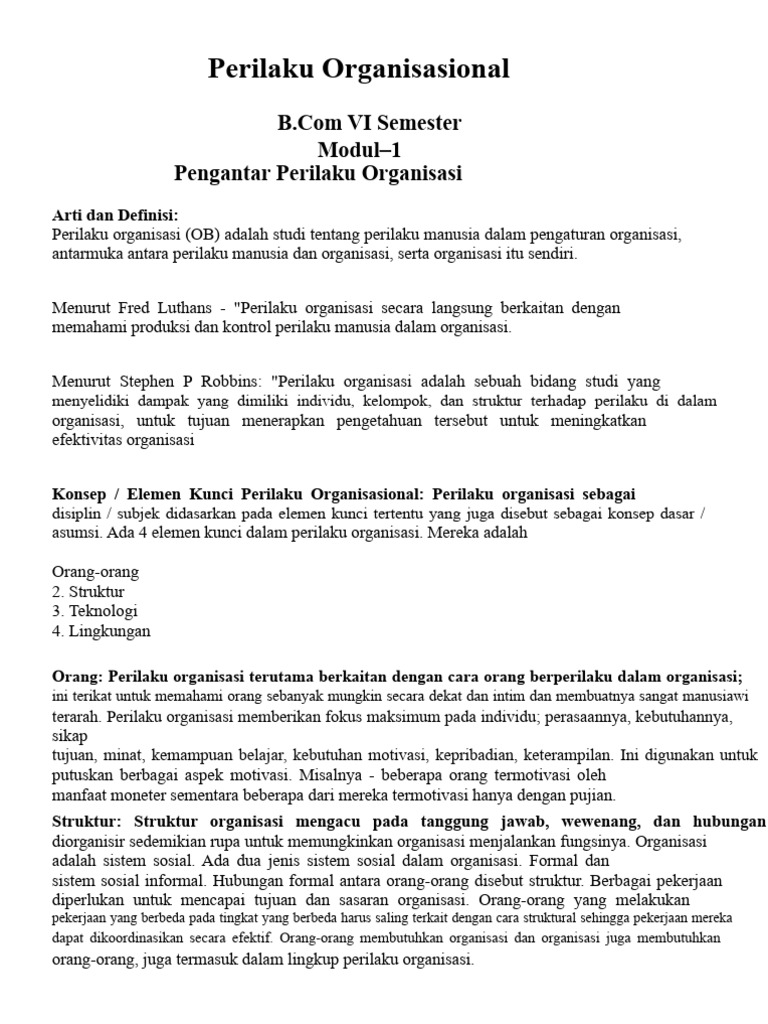 Pengantar Perilaku Organisasi dan Elemen Kunci | PDF