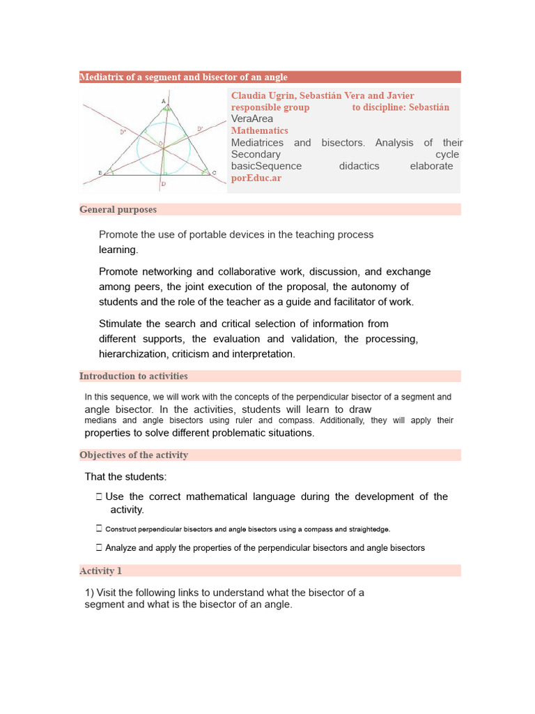 Perpendicular Bisector of A Segment and Angle Bisector | PDF ...