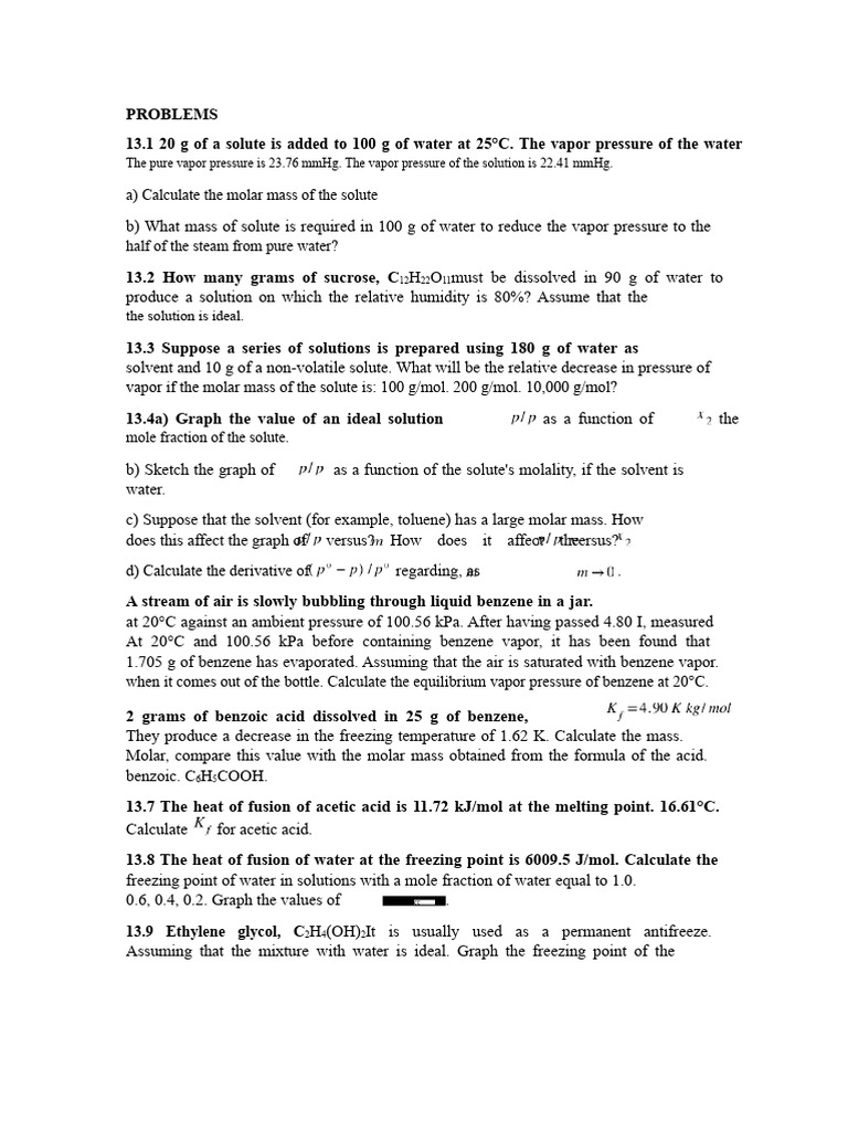 Vapor Pressure and Freezing Point Calculations | PDF | Melting Point ...