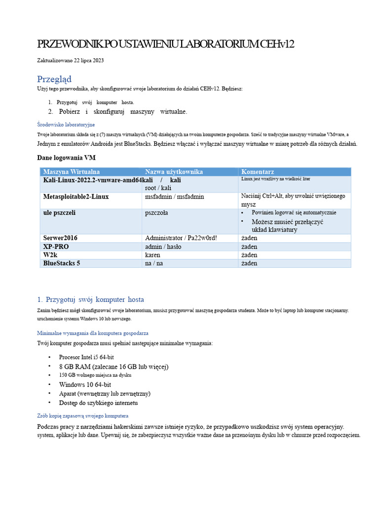 Przewodnik Po Konfiguracji Laboratorium CEHv12 | PDF