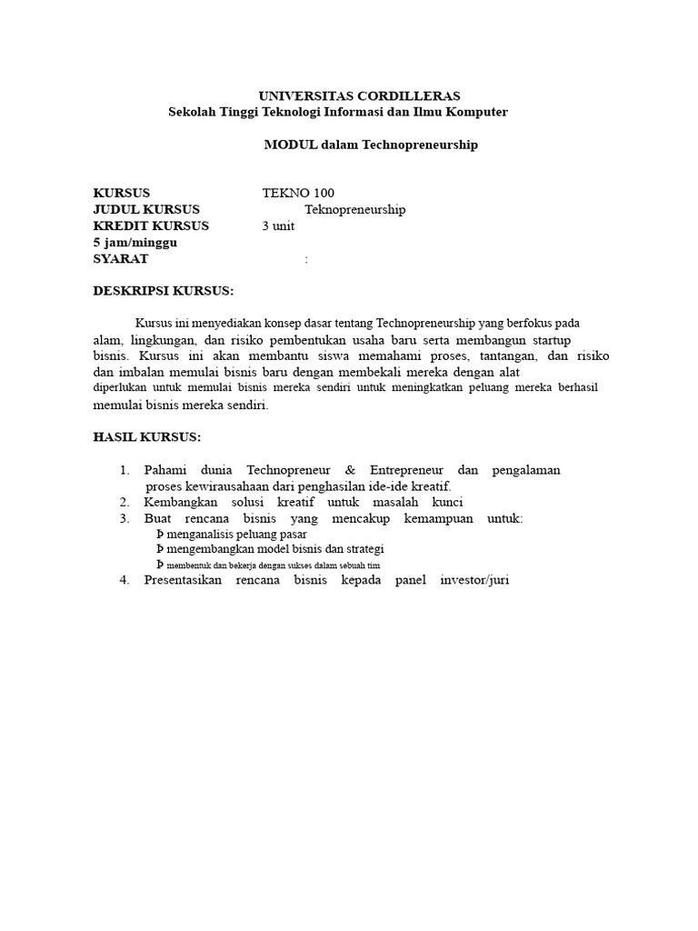 UC MODULE TECHNO 100 - Unit 1 - Presentasi Kursus (Catatan Kuliah ...