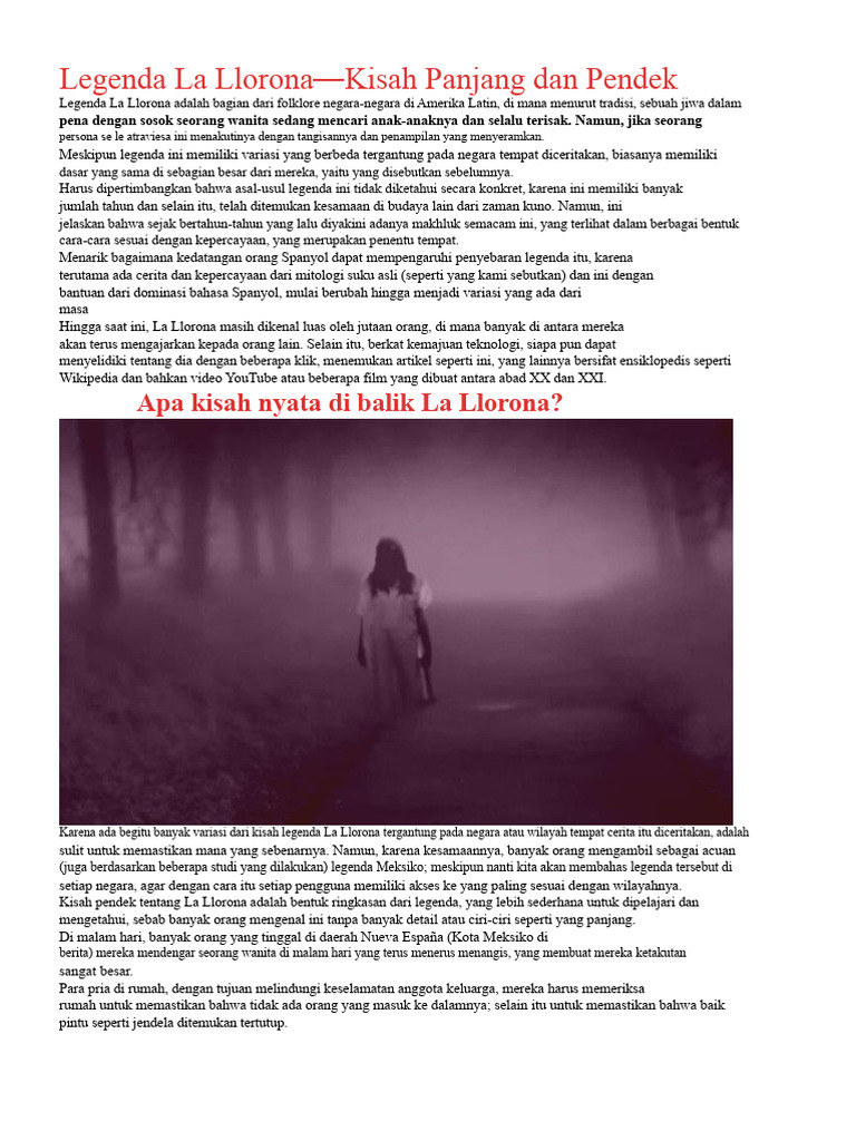 Legenda La Llorona di Amerika Latin | PDF