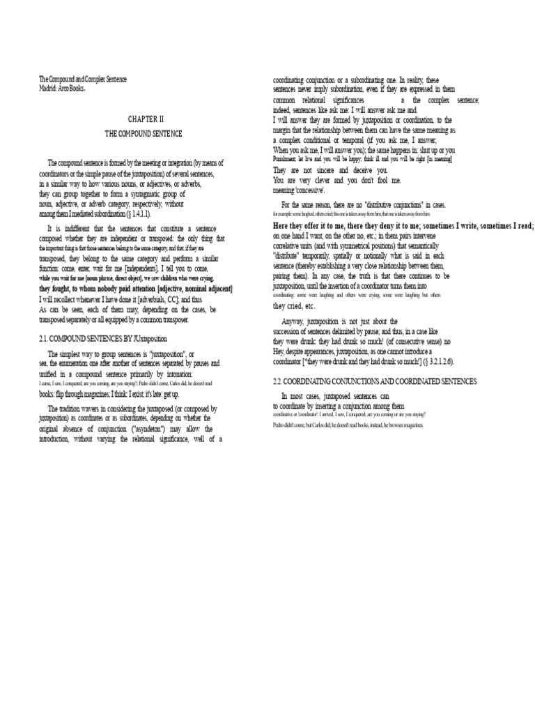Martinez The Compound Sentence | PDF | Sentence (Linguistics) | Adjective