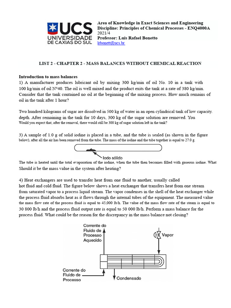 Mass Balances in Chemical Processes | PDF | Distillation | Water