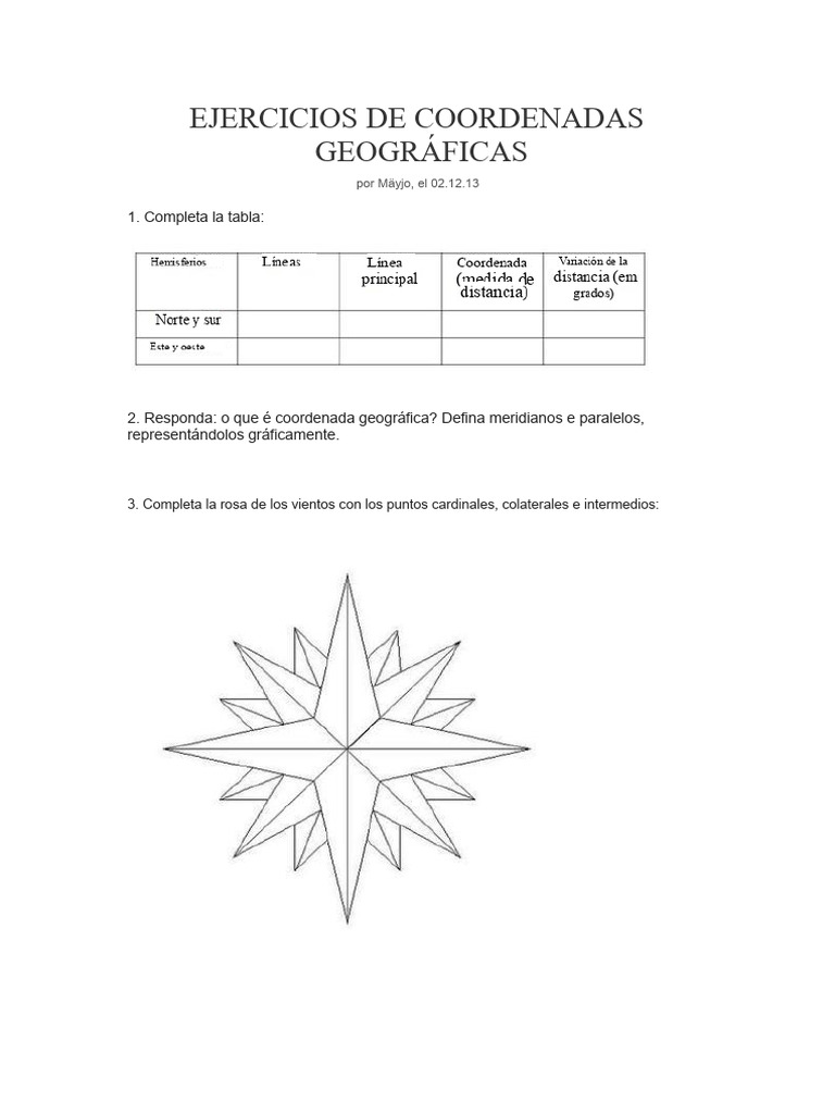 Ejercicios sobre Coordenadas Geográficas | PDF | Mapa | Latitud