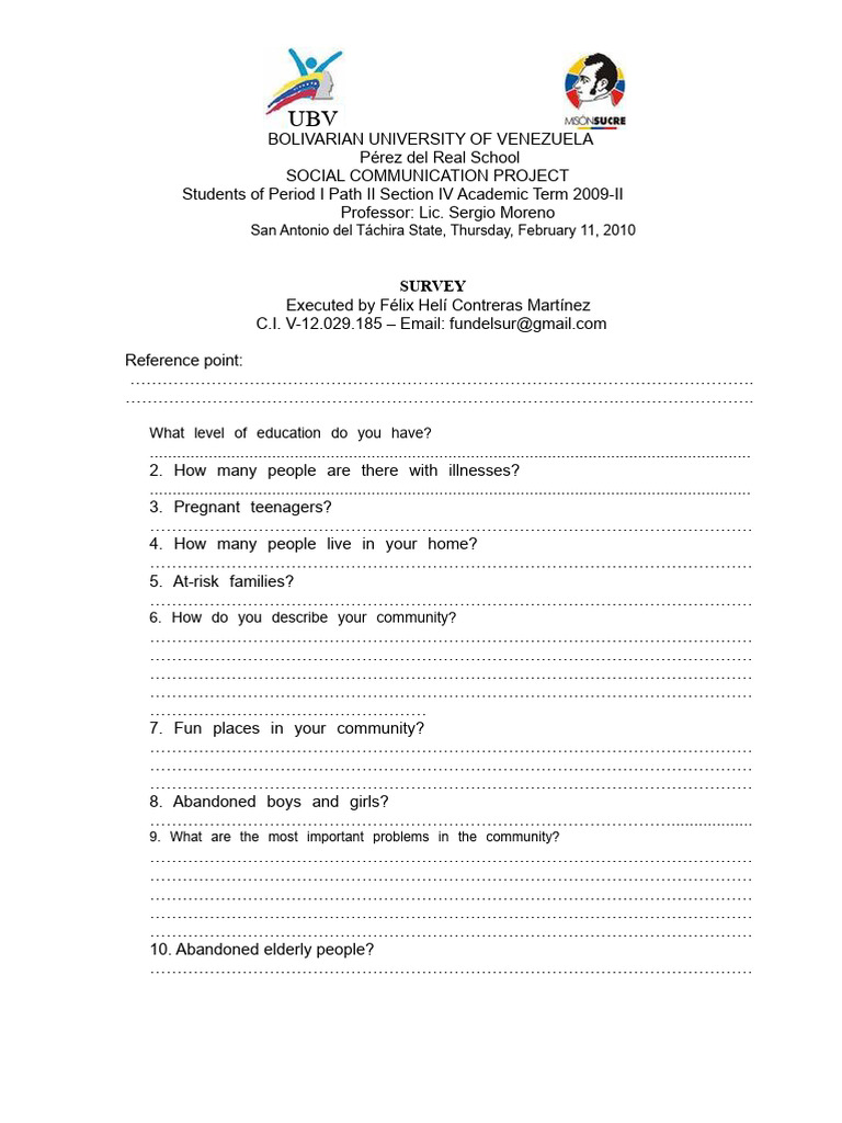 Survey Model - Participatory Social Diagnosis | PDF