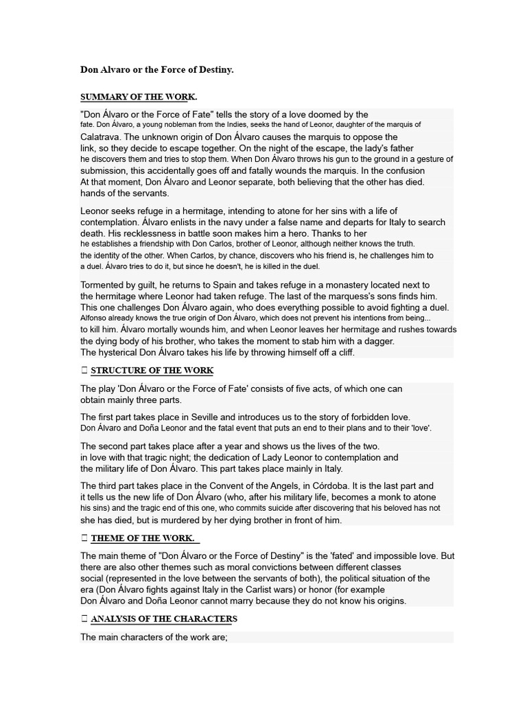 Don Alvaro or the Force of Destiny work by Jimy.docx | PDF