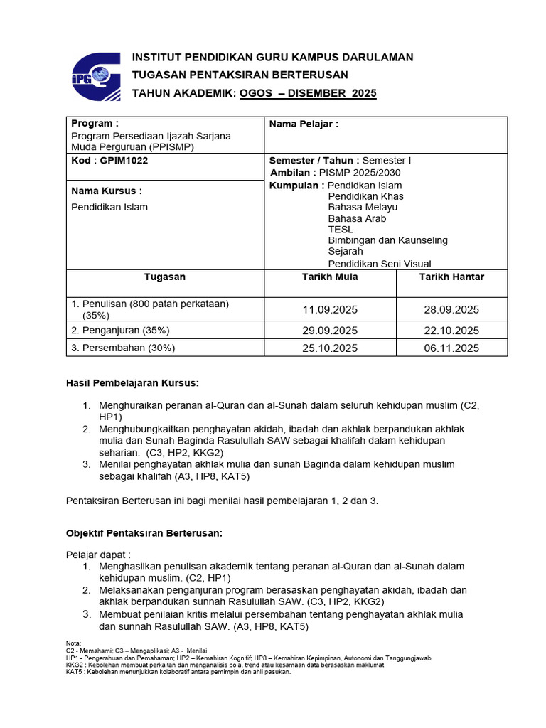 Tugasan Pelajar Gpim1022 2025 - New Edited | PDF