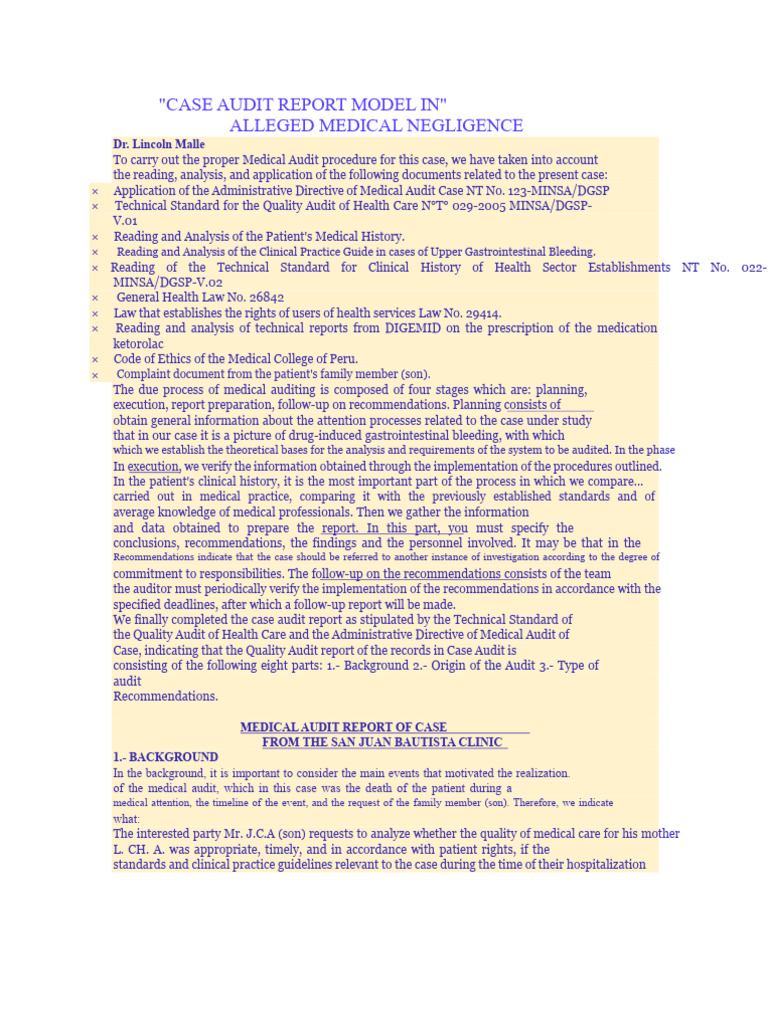 Model of Audit Report For Case in Alleged Medical Negligence | PDF ...
