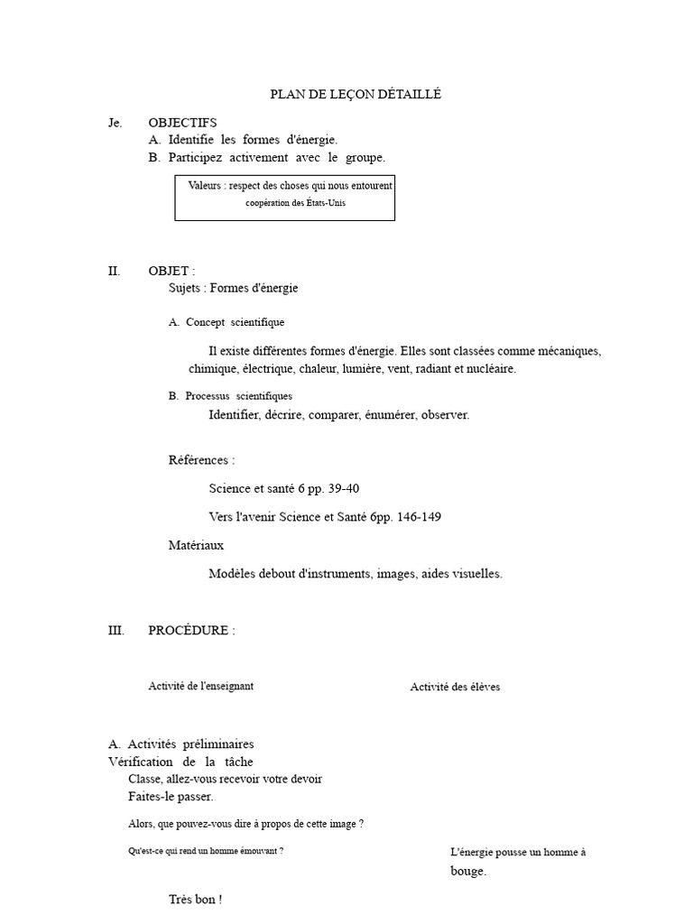 Plan de Leçon Détaillé | PDF | Lumière | Chaleur