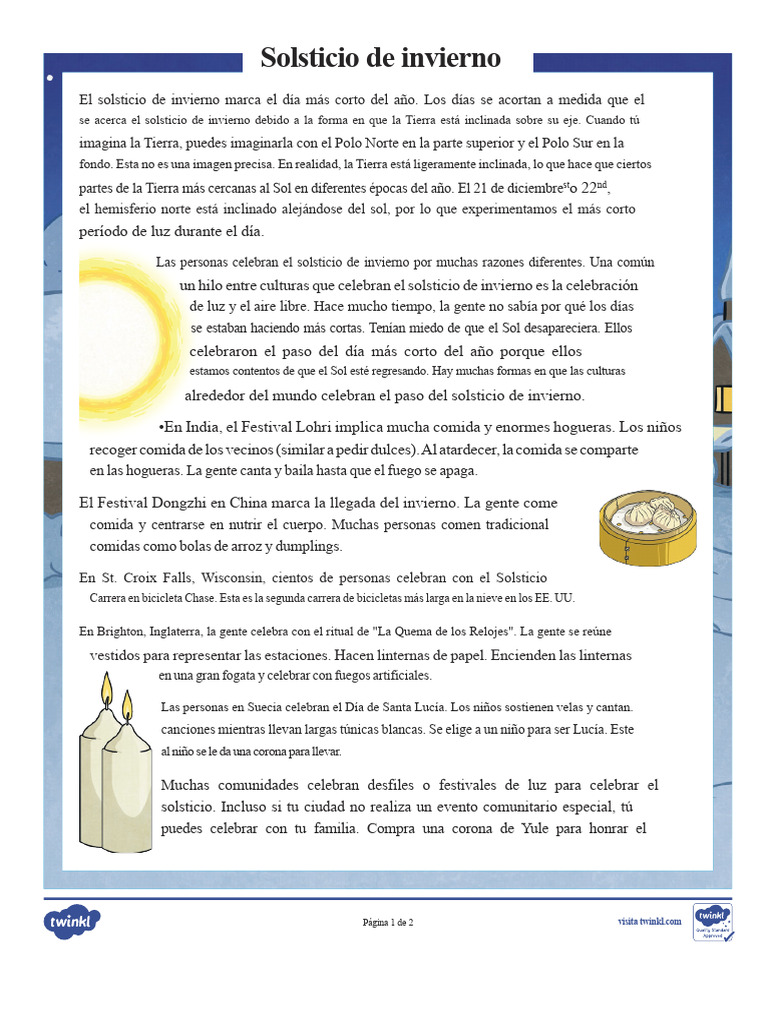Actividad de comprensión lectora sobre el solsticio de invierno para ...