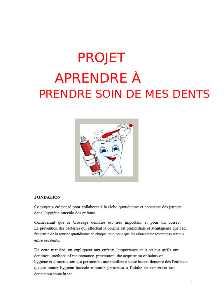 Projet - J'apprends À Prendre Soin de Mes Dents - Salle de 4 | PDF ...