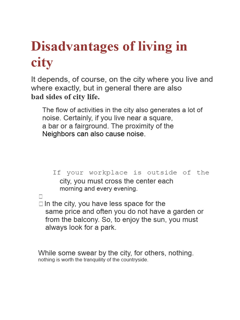 Disadvantages of Living in The City | PDF