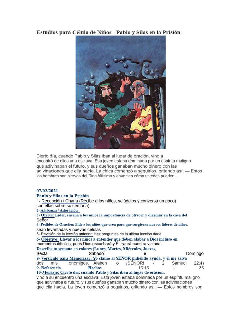 Estudio Bíblico: Pablo y Silas en Prisión | PDF | Oración | Pablo el ...