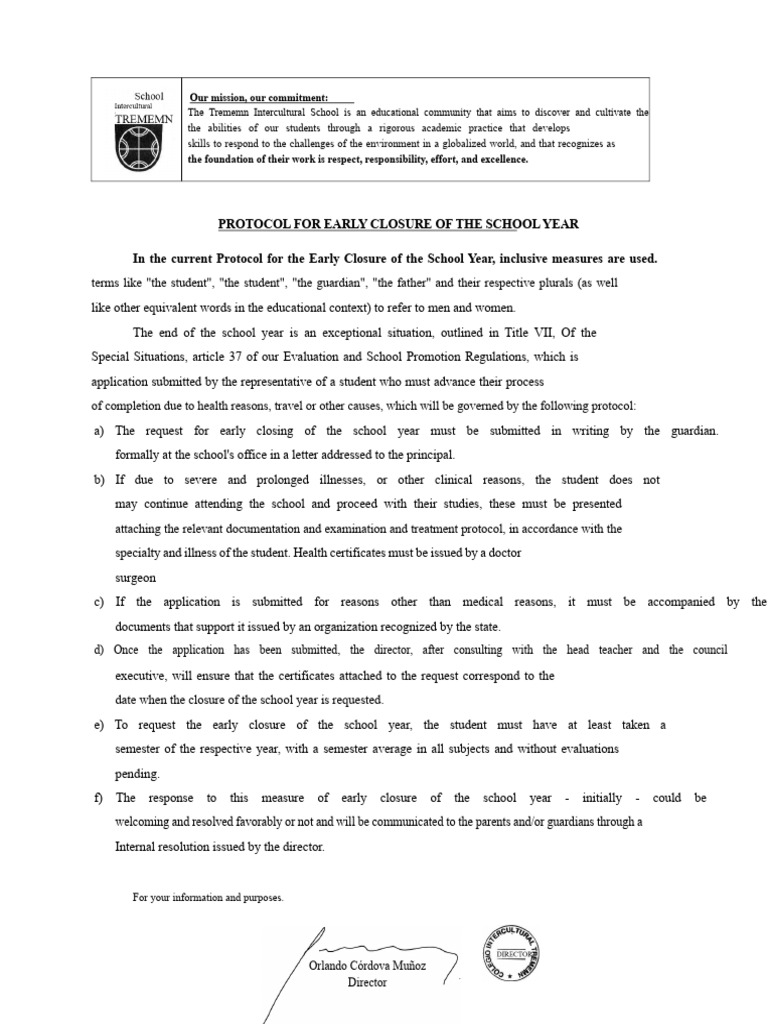 Protocol Anticipated School Closure | PDF