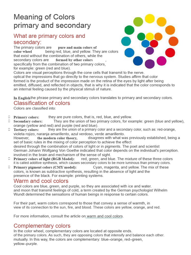 Meaning of Primary and Secondary Colors | PDF | Color | Electromagnetic ...