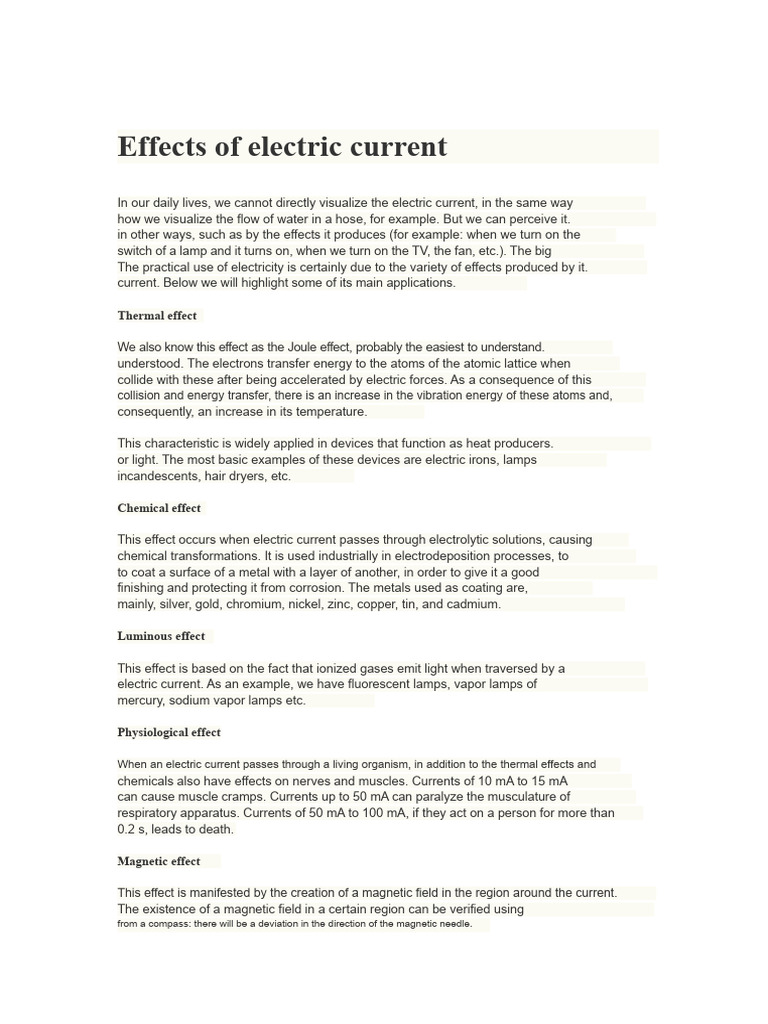 Effects of Electric Current Explained | PDF | Electric Current ...