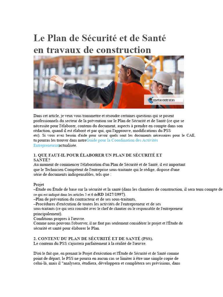 Élaboration d'un Plan de Sécurité Chantier | PDF | Sécurité | Business