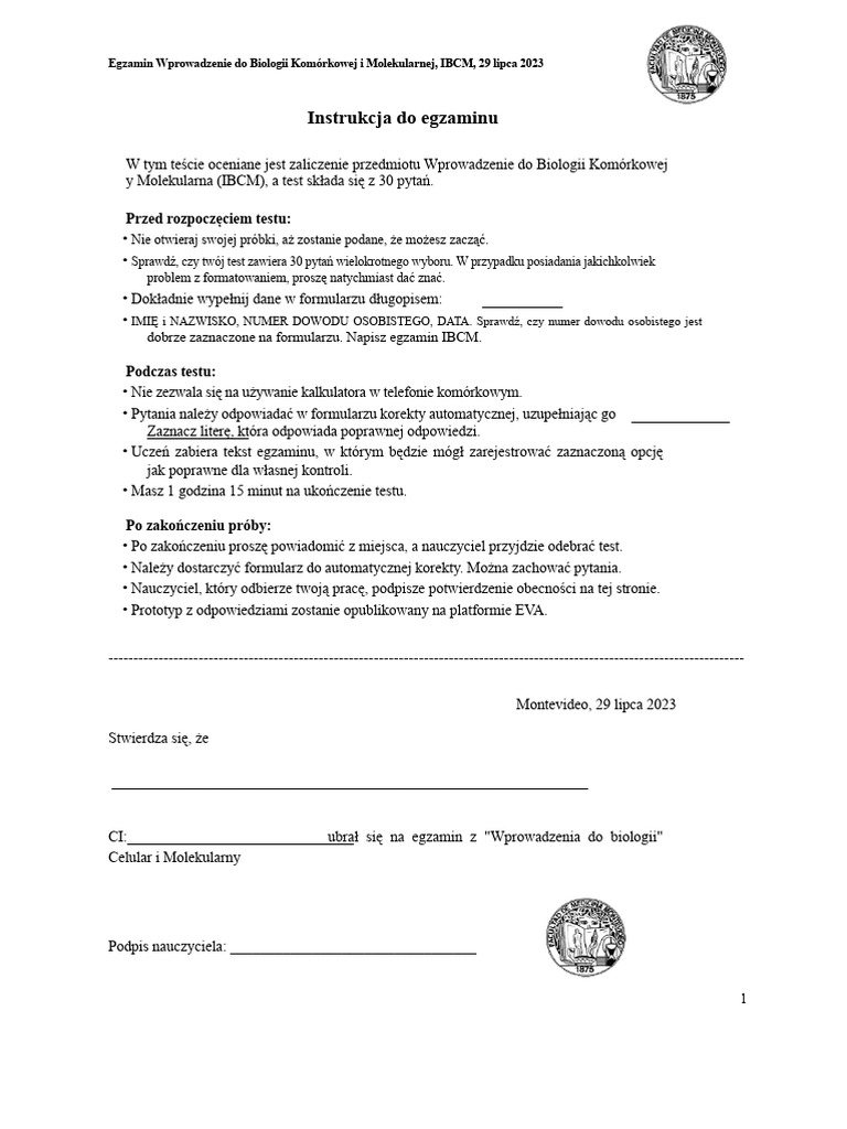 Egzamin IBCM - 29 Lipca 2023 PROTOTYP Poprawiony | PDF