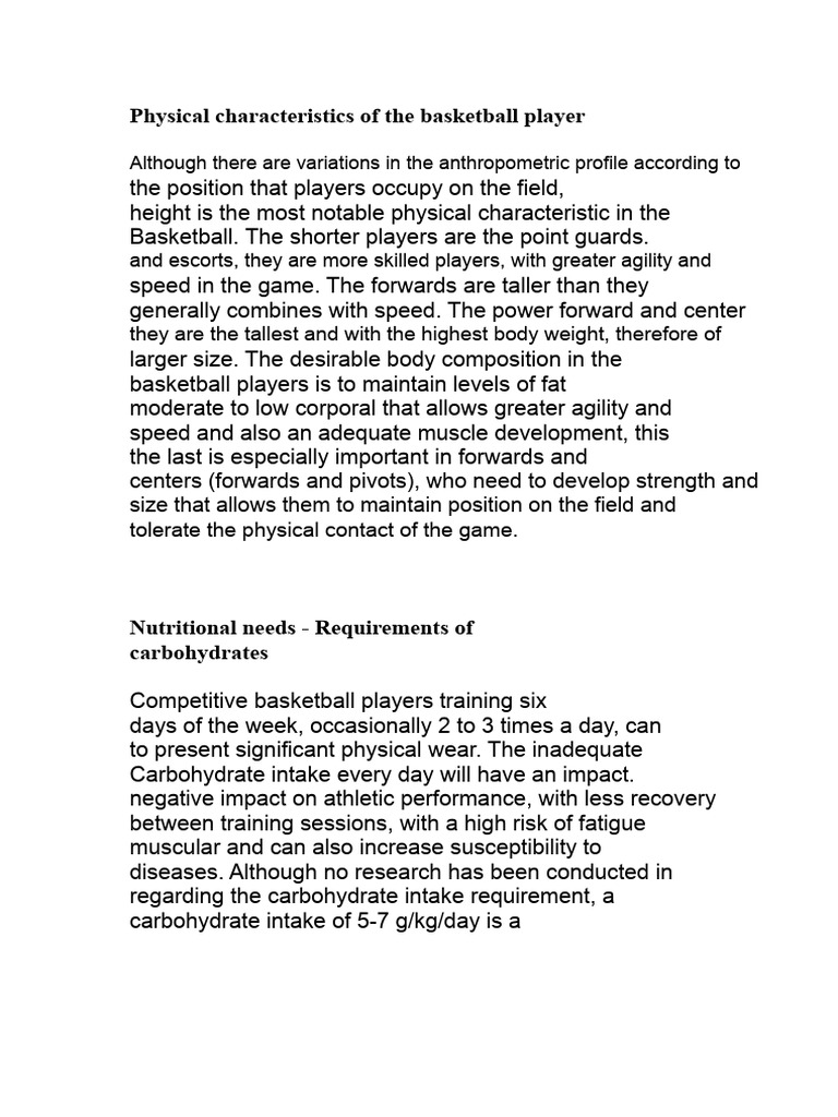 Physical Characteristics of The Basketball Player | PDF | Foods ...