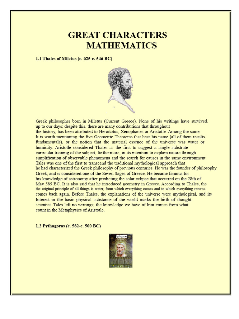 Influential Greek Mathematicians: Thales & Pythagoras | PDF ...