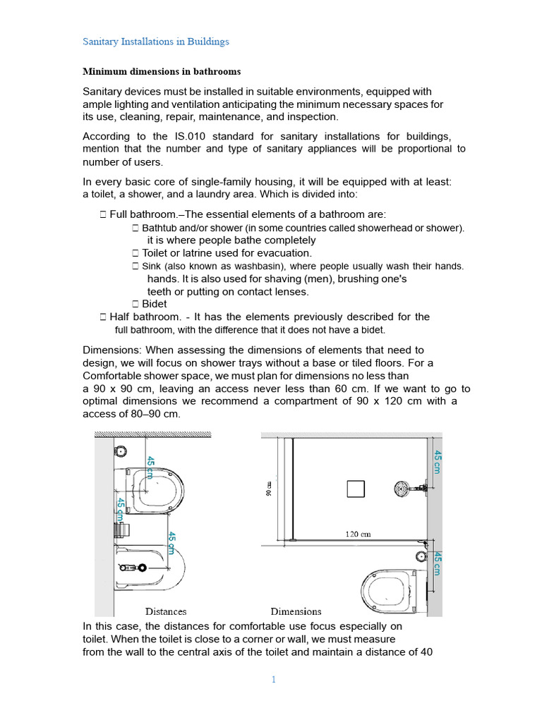 Minimum Dimensions in Bathrooms | PDF | Bathroom | Shower